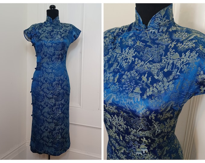1960s Blue Brocade Cheongsam / Quipao Dress - "made in Japan" (S) - Etsy