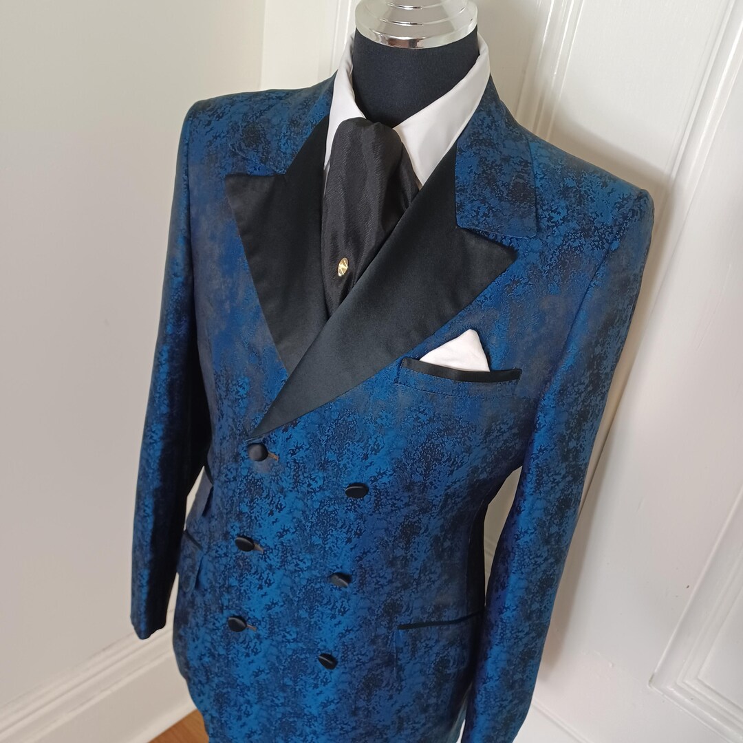 Late 1960s Blue Brocade Regency Revival Tuxedo Jacket - "after Six by ...