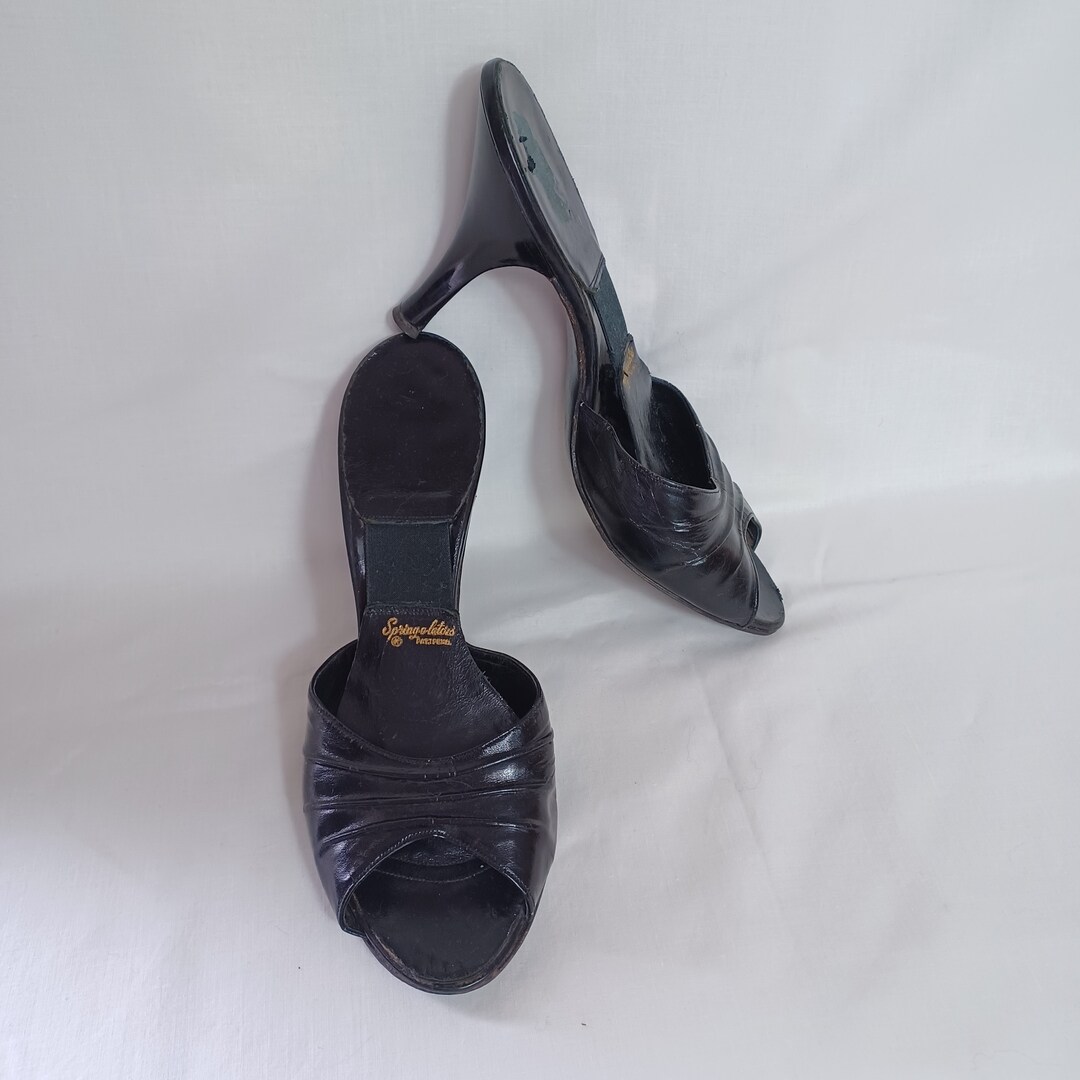 1950s Black Leather Springolator High Heel Pumps sz 8 - Etsy