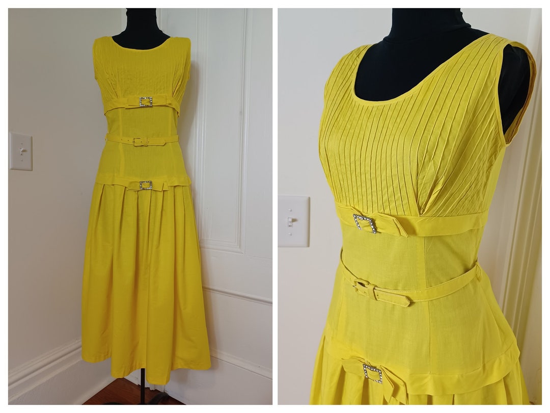 1950s Drop Waist Belted Sundress With Rhinestone Buckles (M) - Etsy