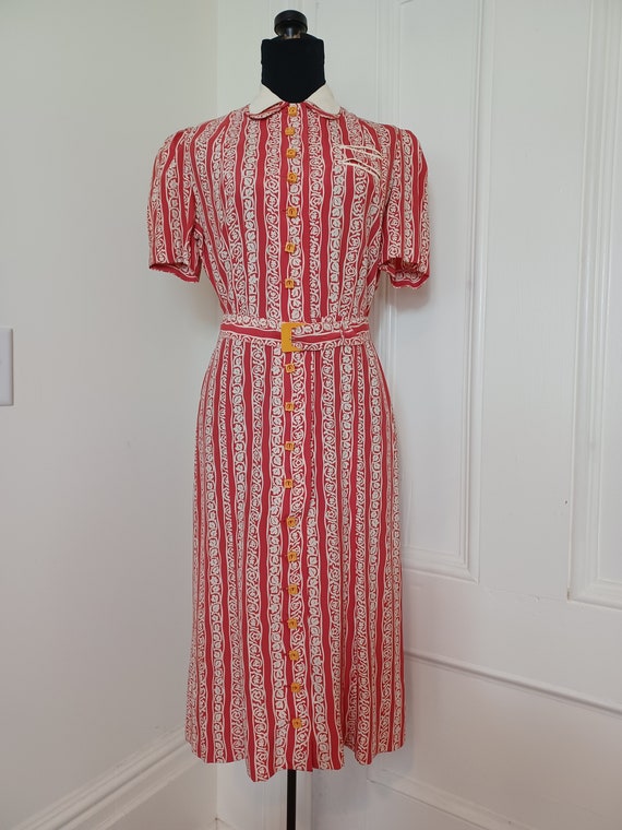 1930s/1940s Rayon Day Dress with Bakelite Buckle and … - Gem