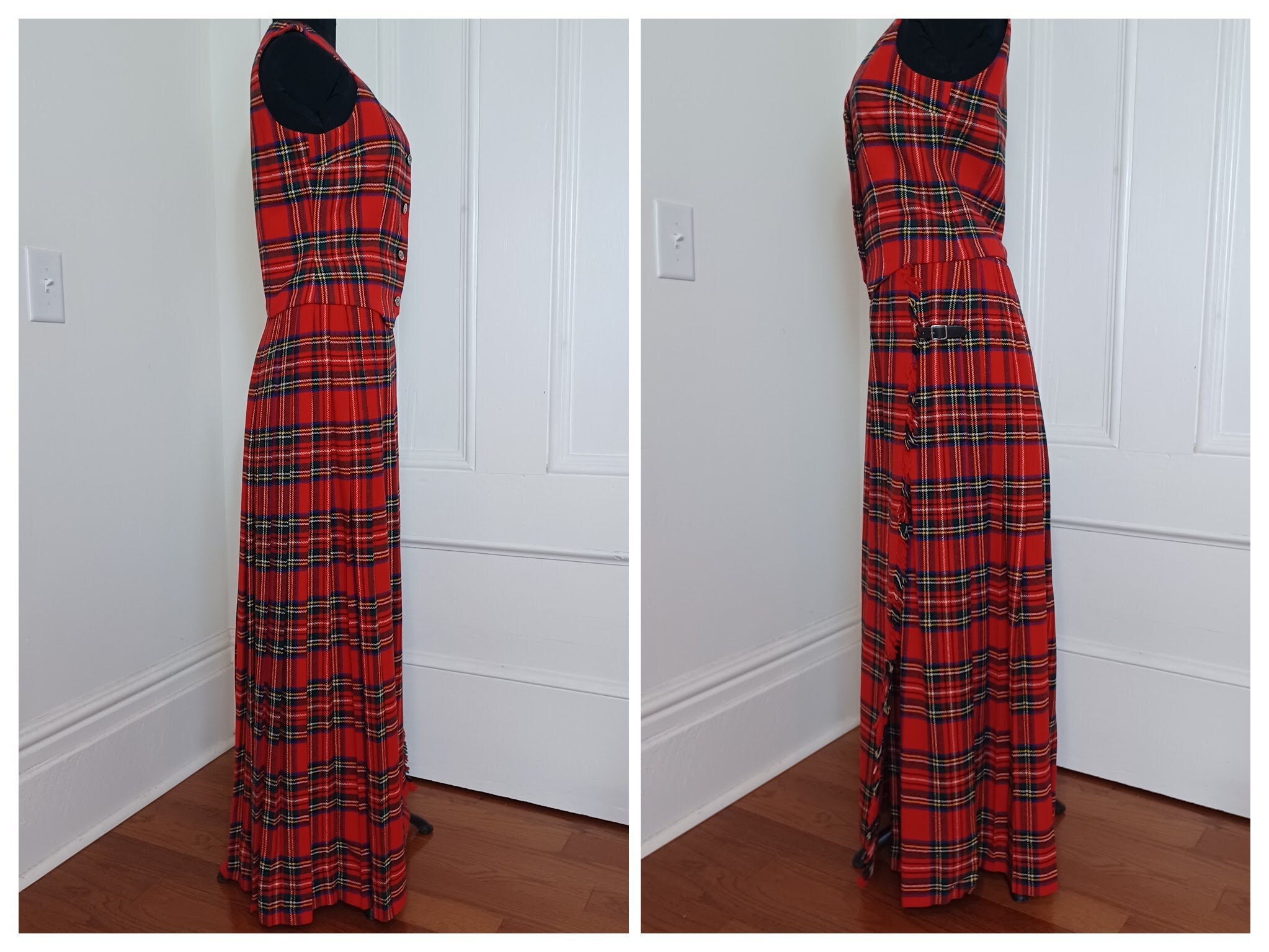 1970s Tartan Plaid Wool Maxi Skirt and Vest Set laird-portch of ...
