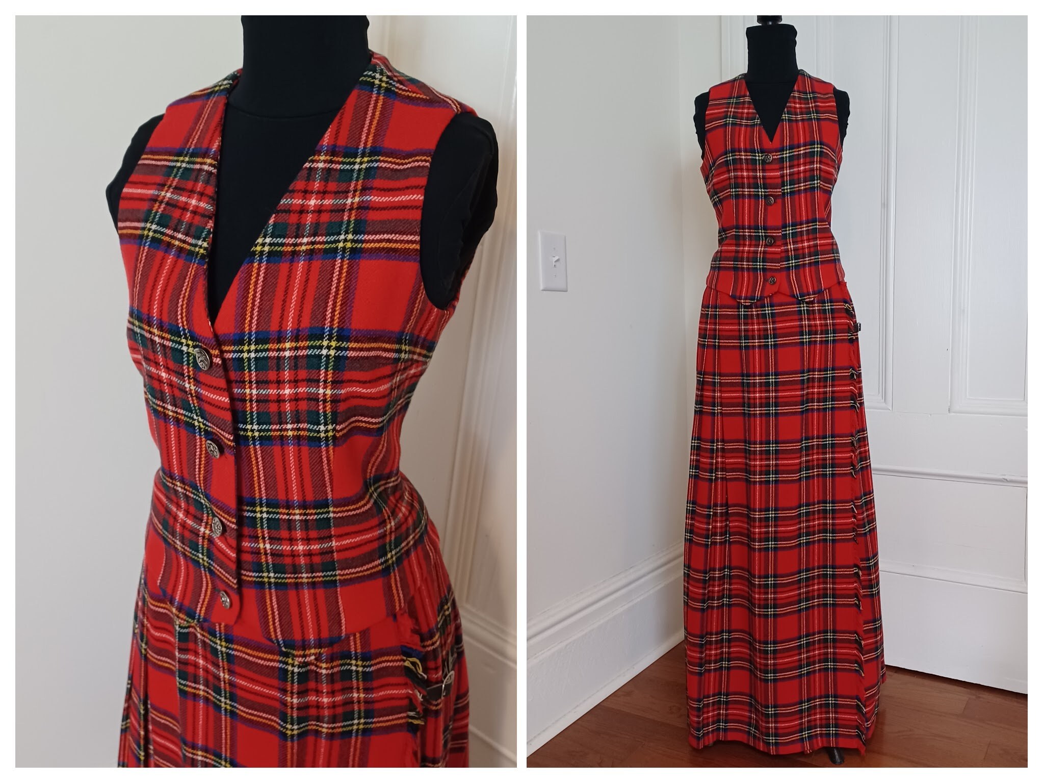1970s Tartan Plaid Wool Maxi Skirt and Vest Set laird-portch of ...