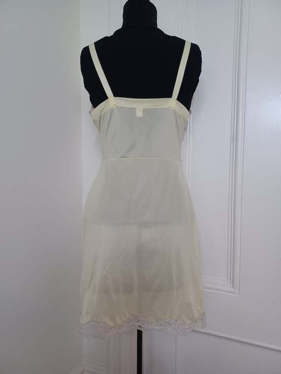 1960s Yellow Mini Dress Slip with Lace Trim and Embro… - Gem