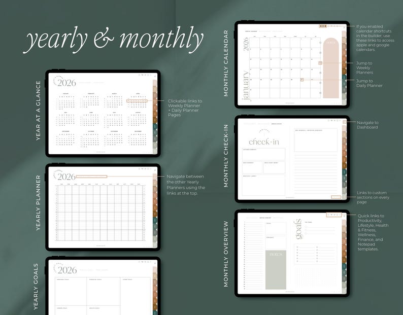 2026 Digital Planner, Boho Theme, All-in-one, Dated, Horizontal ...