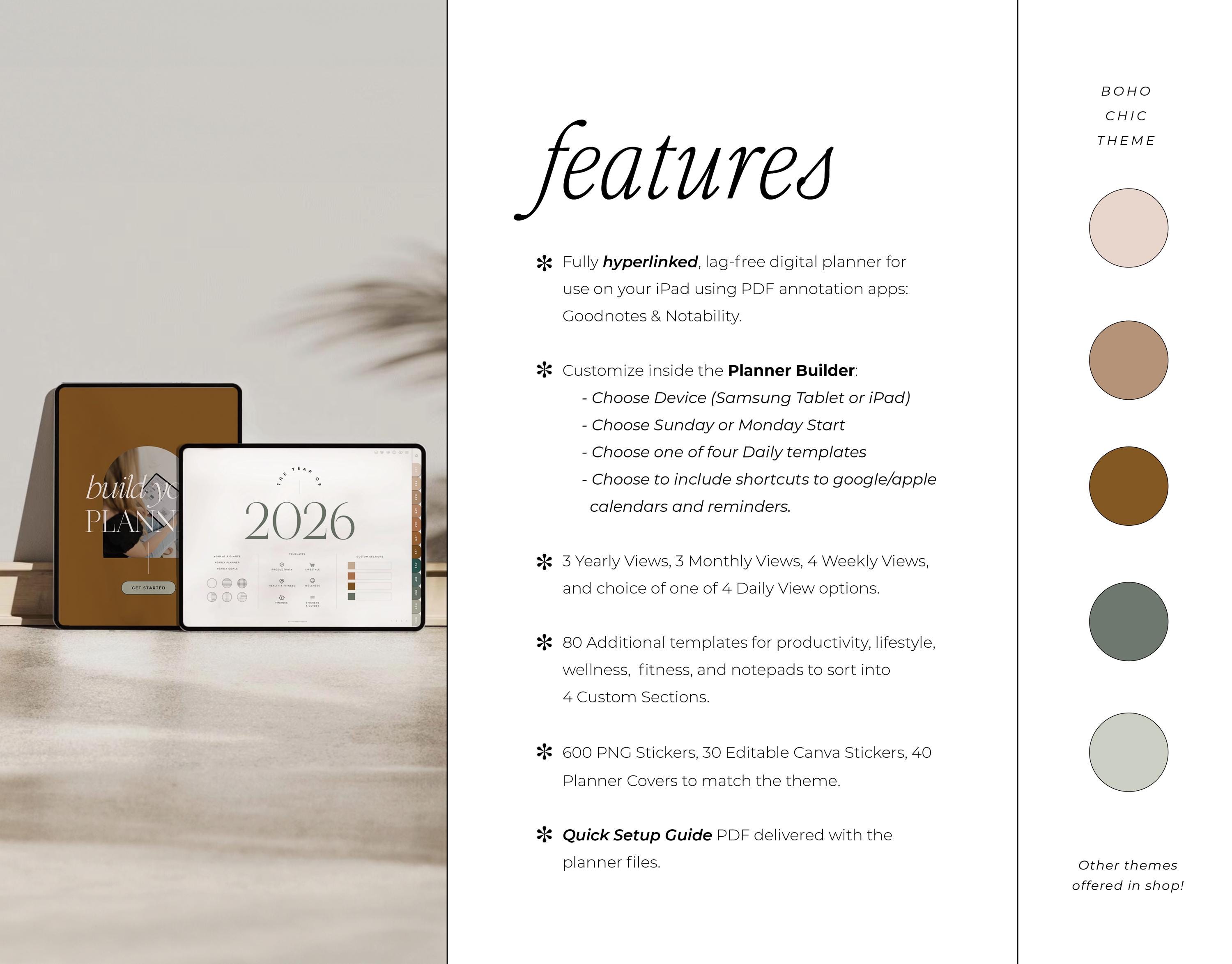 2026 Digital Planner, Boho Theme, All-in-one, Dated, Horizontal ...