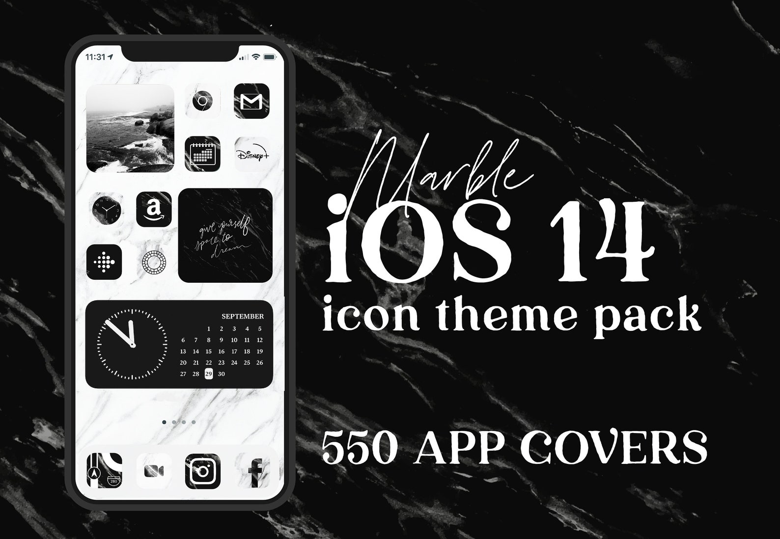 550 Icons MEGA Marble Ios Iphone Apps Black White Grey | Etsy