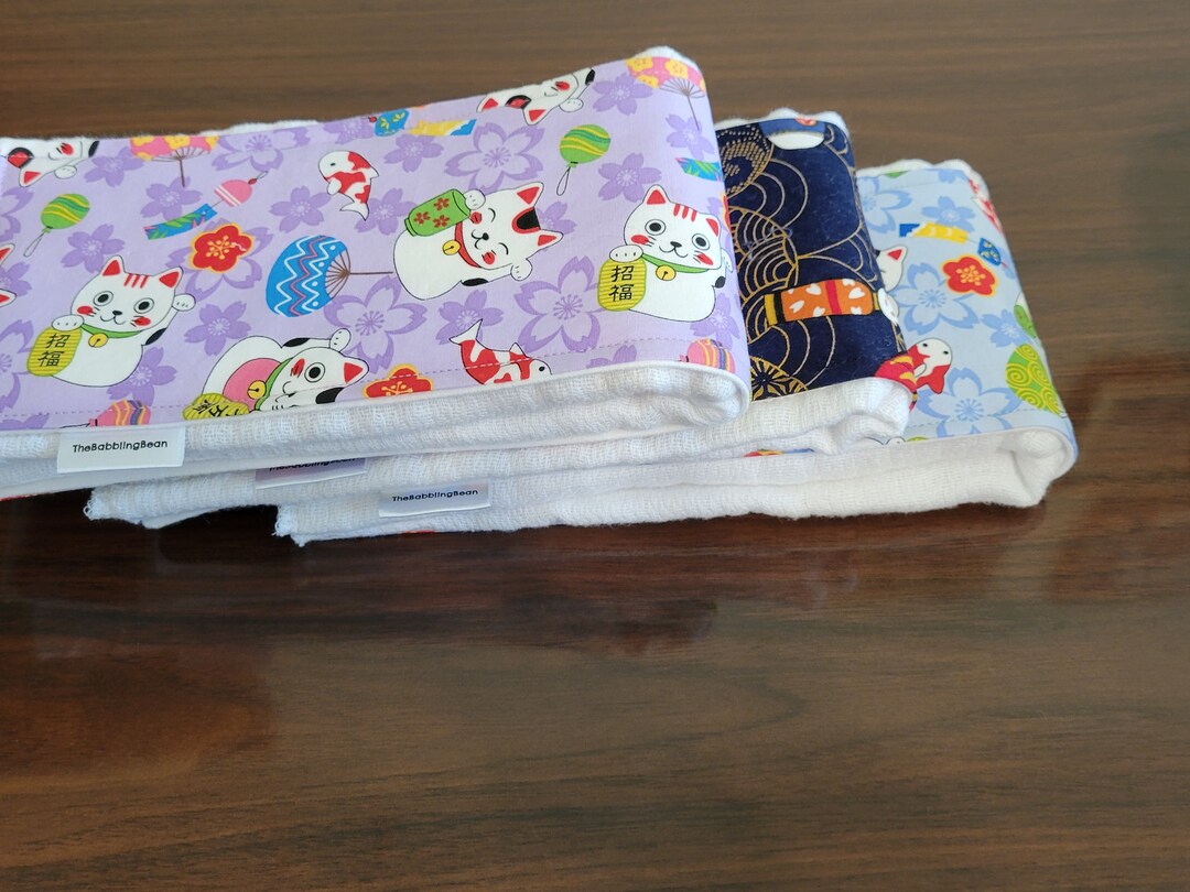Lucky Cats Burp Cloth Set: Cotton Blend, Japanese Style - Etsy