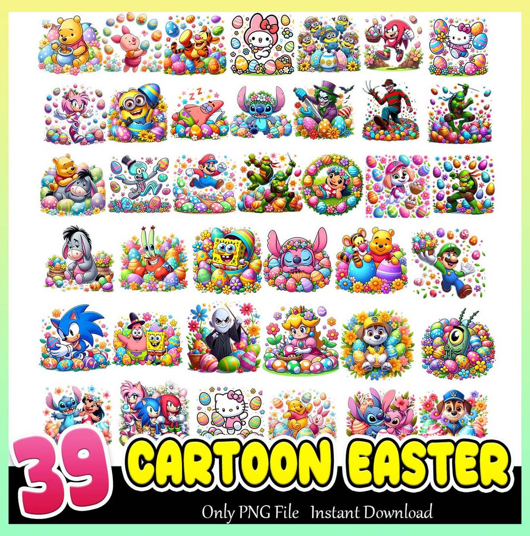 39 Cartoon Easter Character Png Bundle, Superhero Easter Eggs Png ...