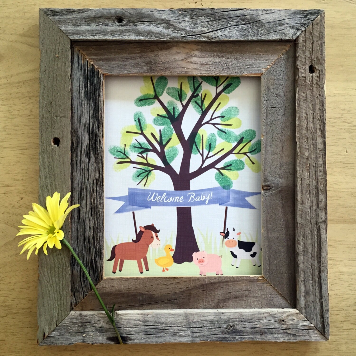 Farm Animal Friends Thumb Print Tree Blue DIY Printable | Etsy