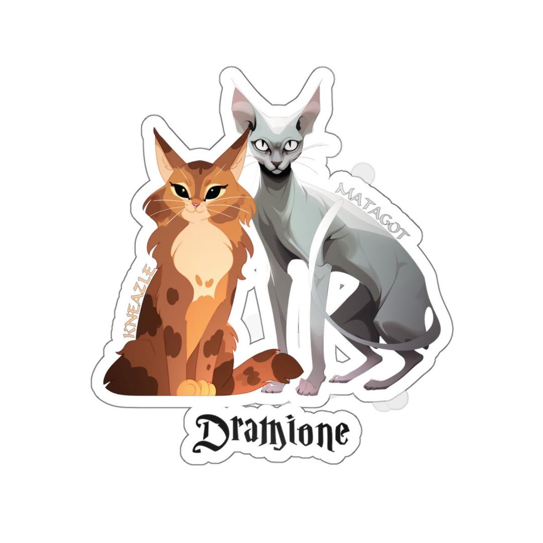 Dramione: What If They Were Cats Sticker | Kneazle and Matagot Fanart ...