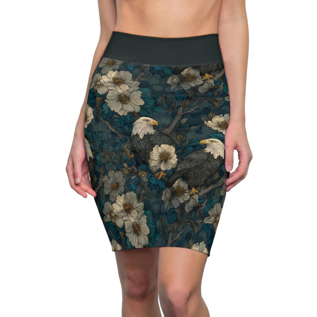 Bald Eagle Botanical Pencil Skirt | Americana Nature Print | Floral ...