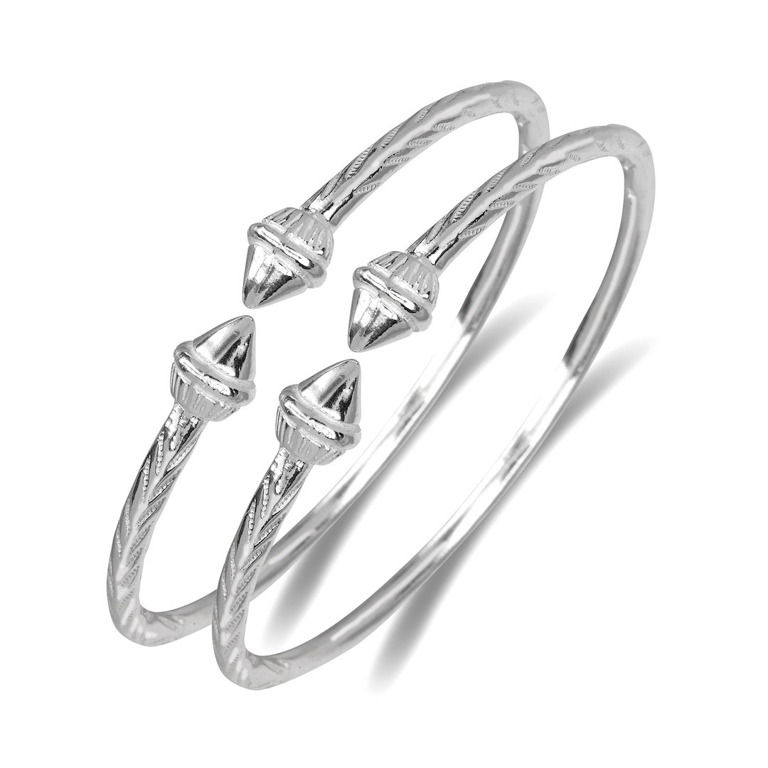 Elegant Pointed Ends .925 Sterling Silver West Indian Bangles, 1 Pair ...