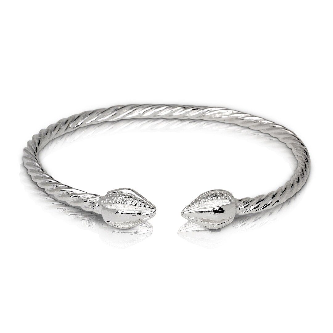 Silver Cuff Bracelet Bangle Caribbean Cocoa Pods Coiled Rope .925 ...