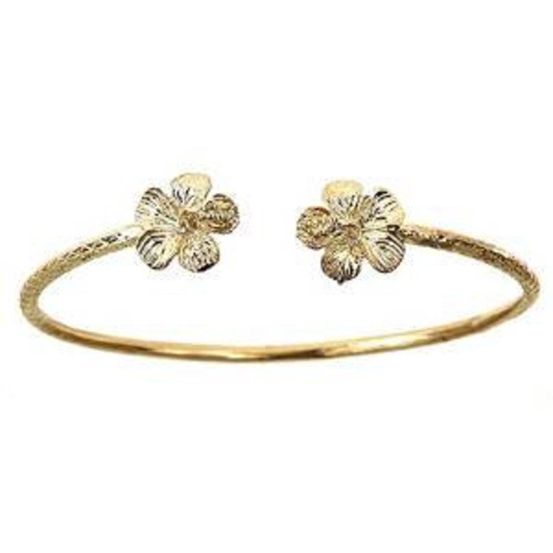 10K Yellow Gold West Indian Bangle W. Flower Ends, 1 Piece - Etsy