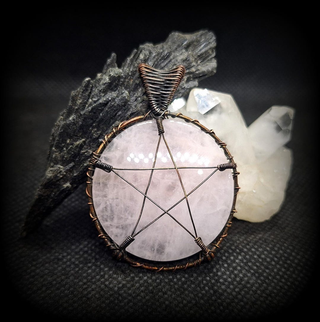 Rose Quartz Pentacle Necklace, Pentagram Necklace, Wiccan Necklace ...