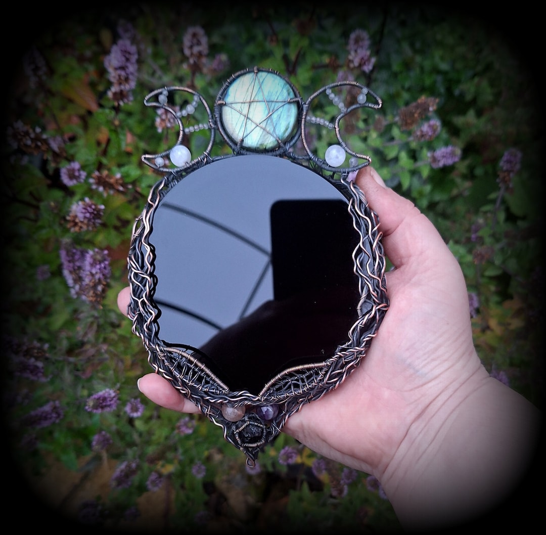 Black Obsidian Scrying Mirror, Pagan Moon Goddess Pentacle, Witches ...