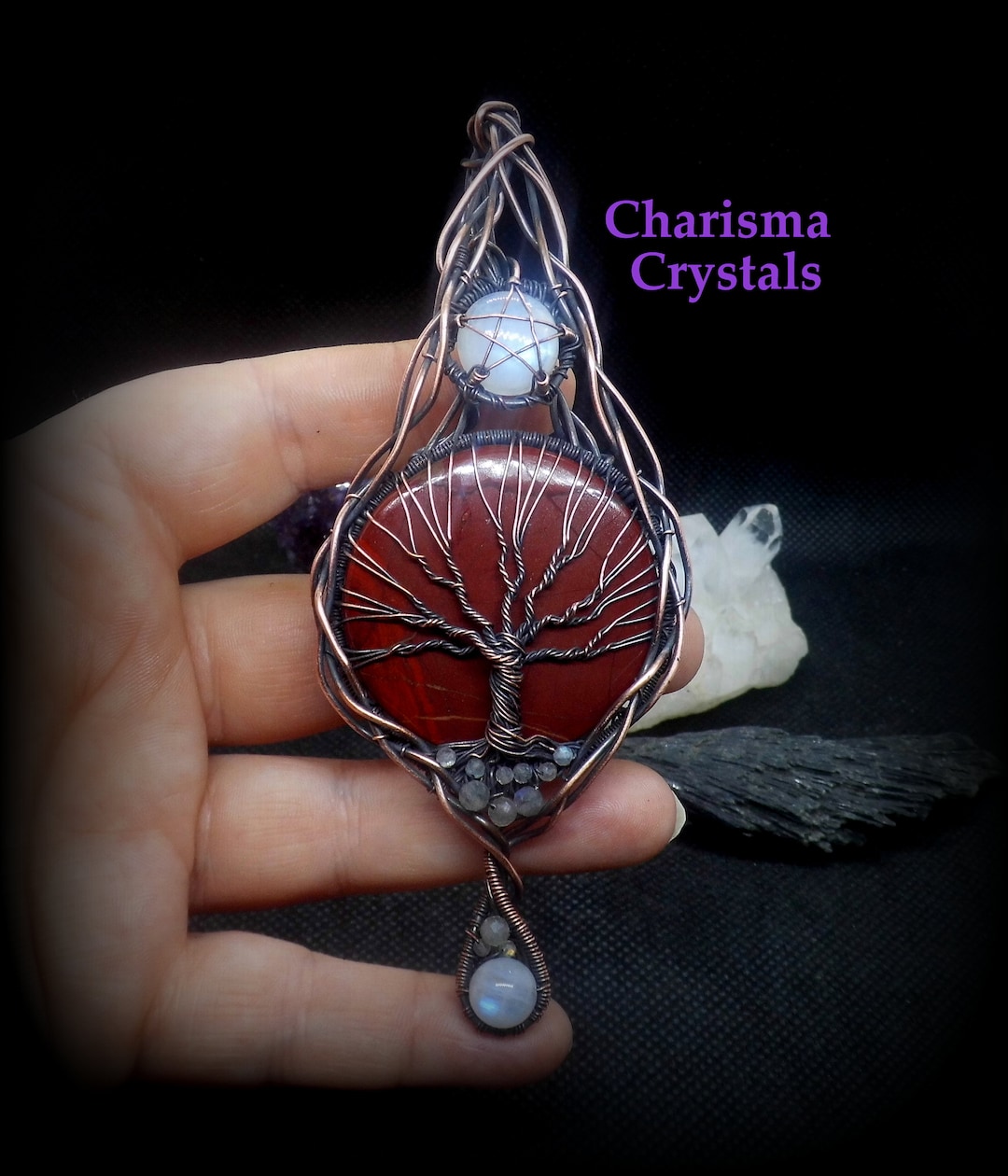 Red Jasper Moonstone Labradorite Tree of Life Pentacle Pendant Necklace ...