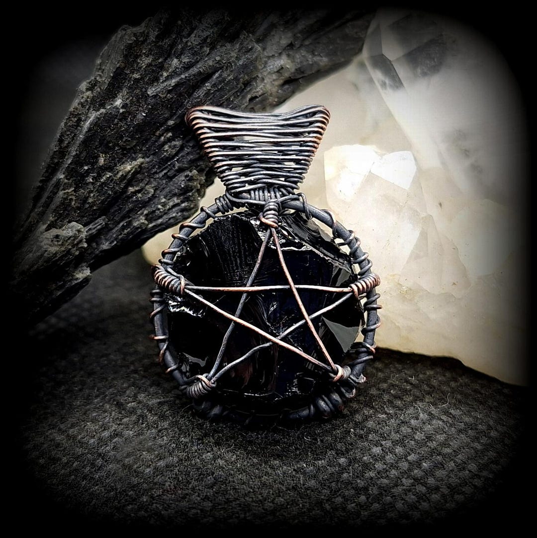 Raw Black Obsidian Pentacle Pendant Necklace, Pentacle Necklace, Pagan ...