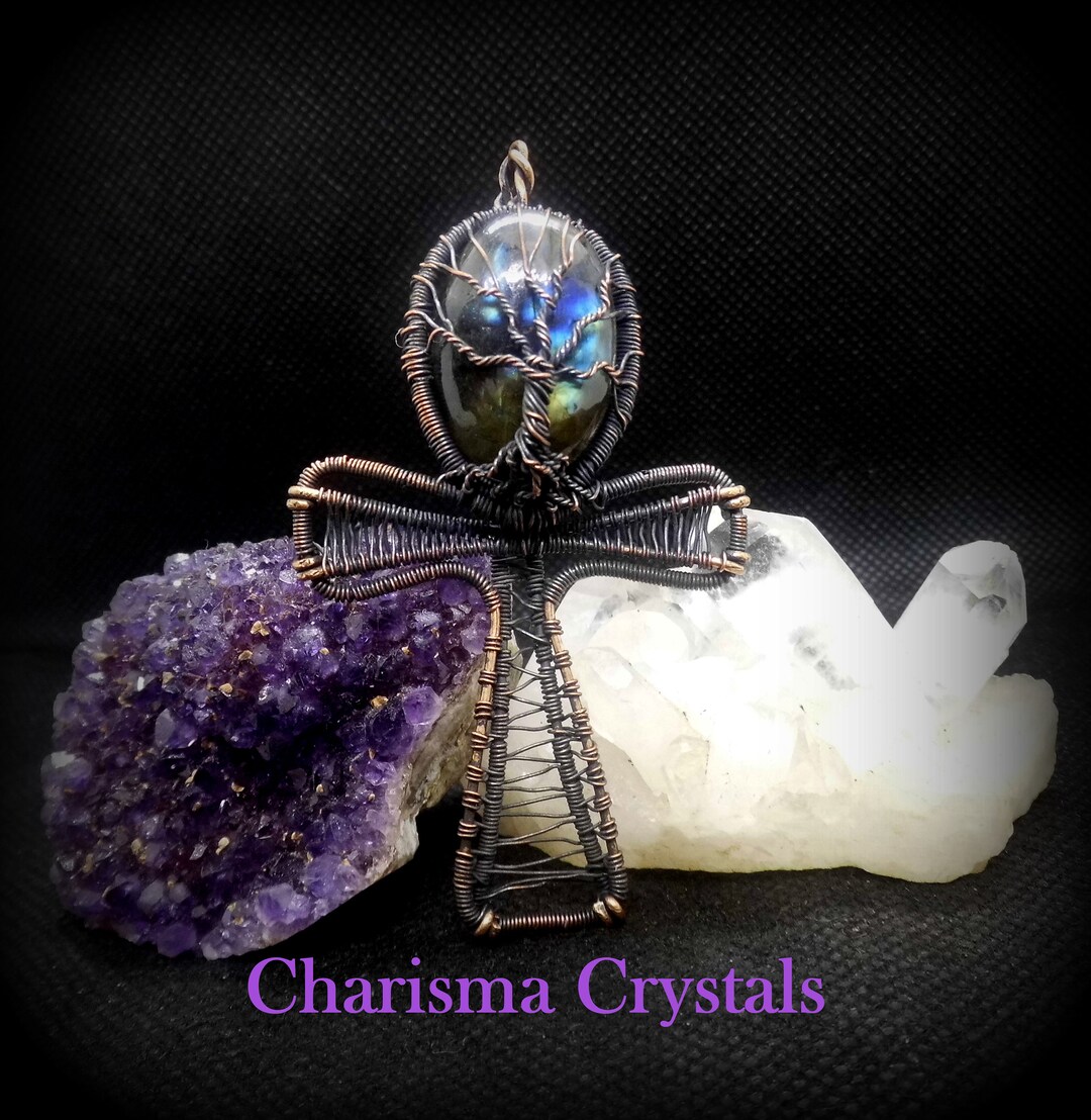 Labradorite Ankh Tree of Life Pendant: Oxidized Copper Egyptian Cross ...