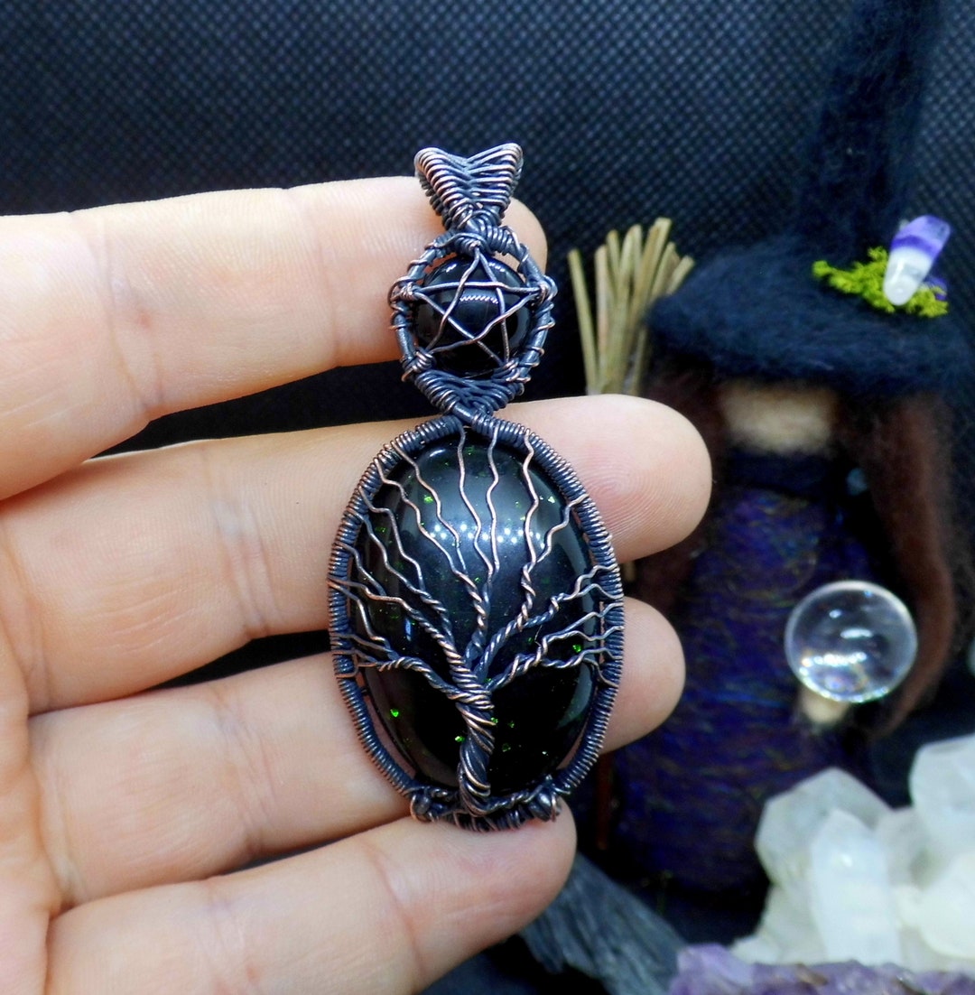 Goldstone Black Onyx Tree of Life Copper Pendant: Pagan Yggdrasil ...