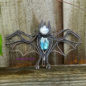 Labradorite Moonstone Bat Pendant: Oxidized Copper Goth Necklace - Etsy