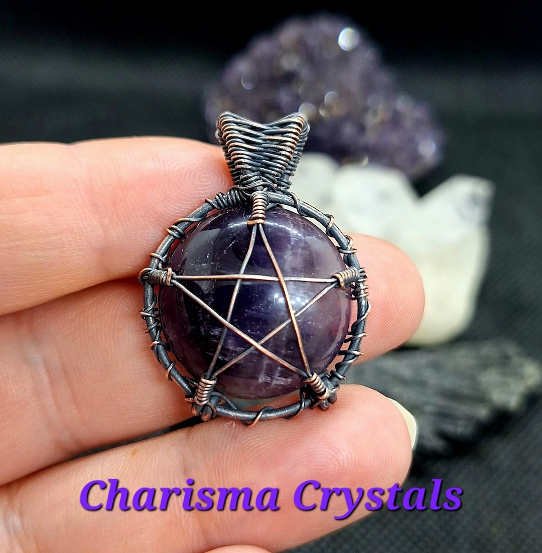 Amethyst Crystal Pentacle Pendant Necklace, Pentagram Necklace, Wiccan ...