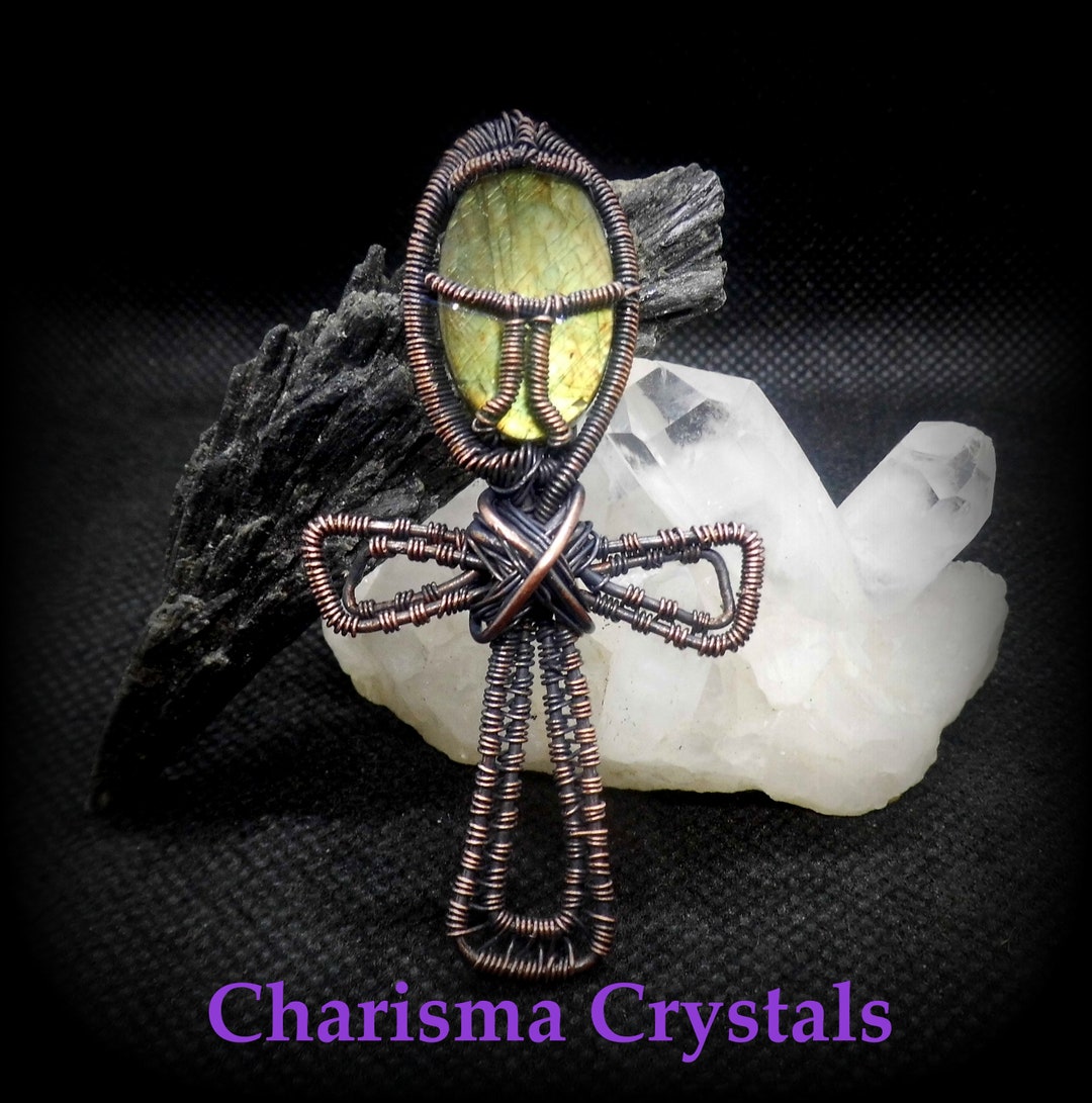 Labradorite Ankh Necklace: Copper Wire Wrapped Egyptian Cross Pendant ...