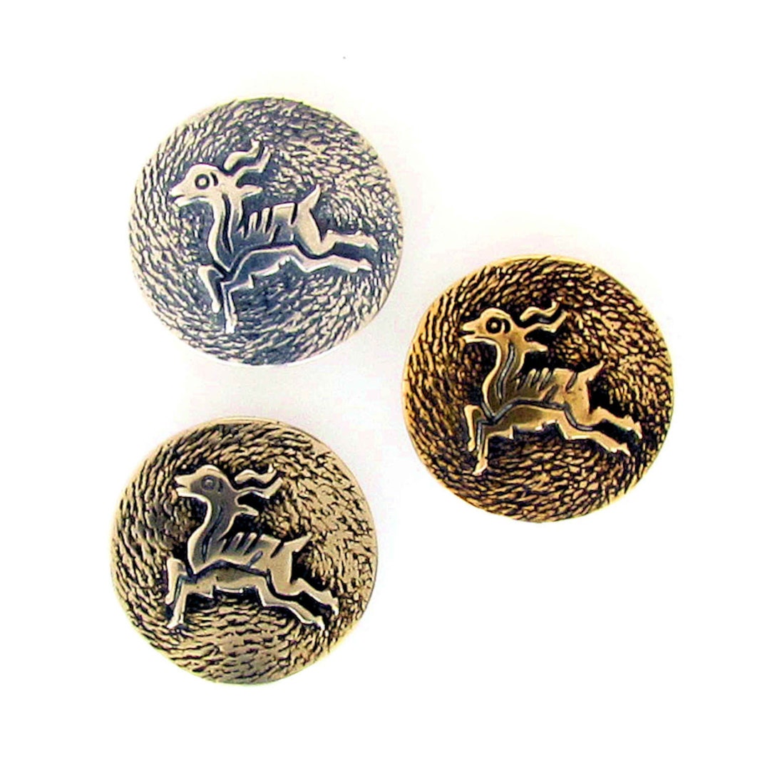 Leaping Antelope Shank Button, Folk Indian Design, Sterling Silver ...