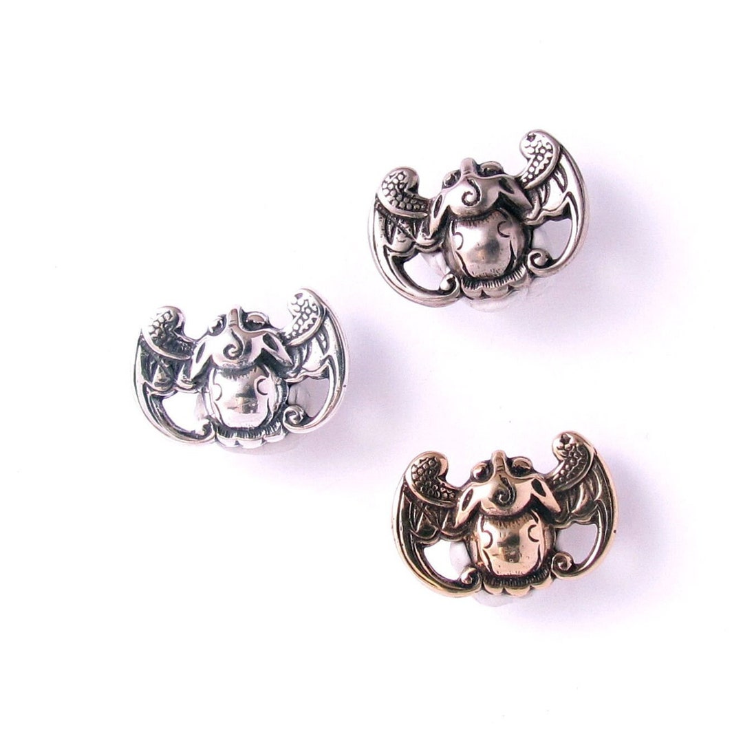 Oxidized Bat Motif Shank Button, Sterling Silver, White Bronze, Yellow ...