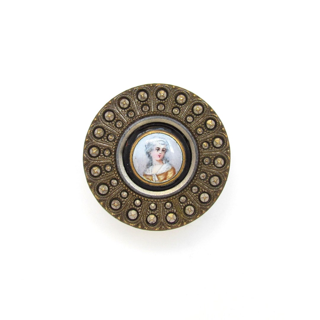 Hand Decorated Porcelain Button, a 19th Century Womans Head Portrait ...