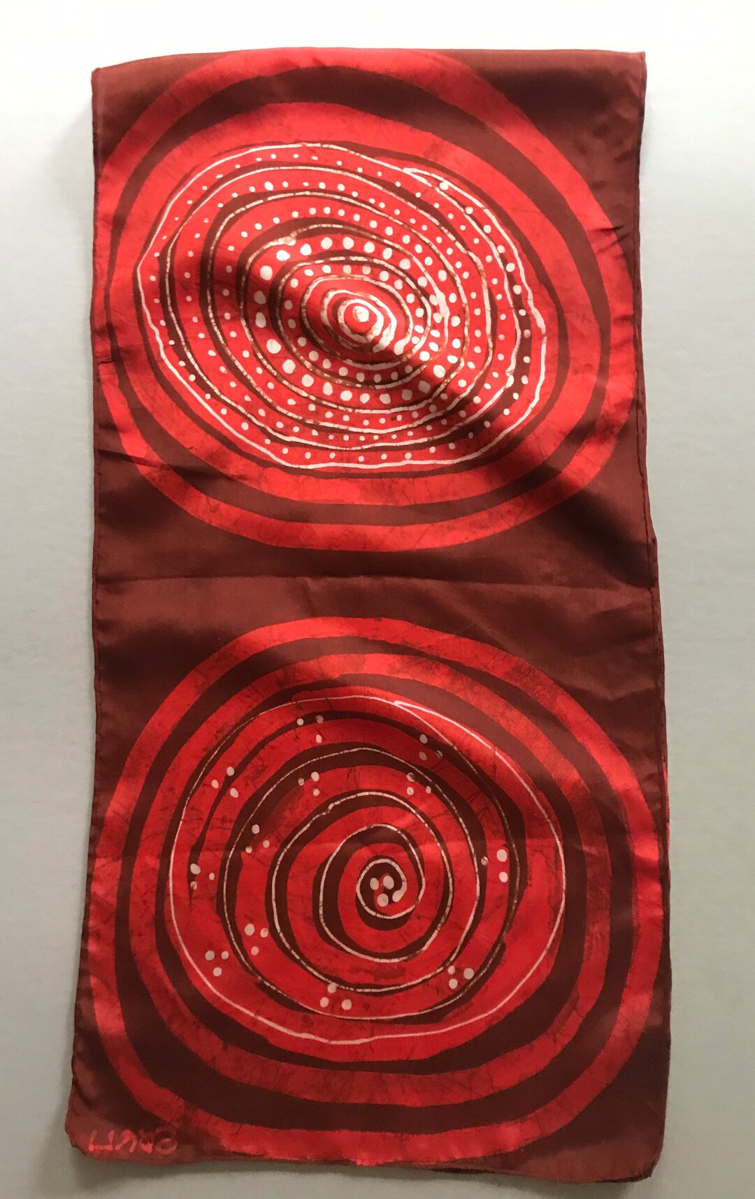 Vintage Red Batik Silk Scarf: Circle Dot Design, Hand Rolled Hem - Etsy