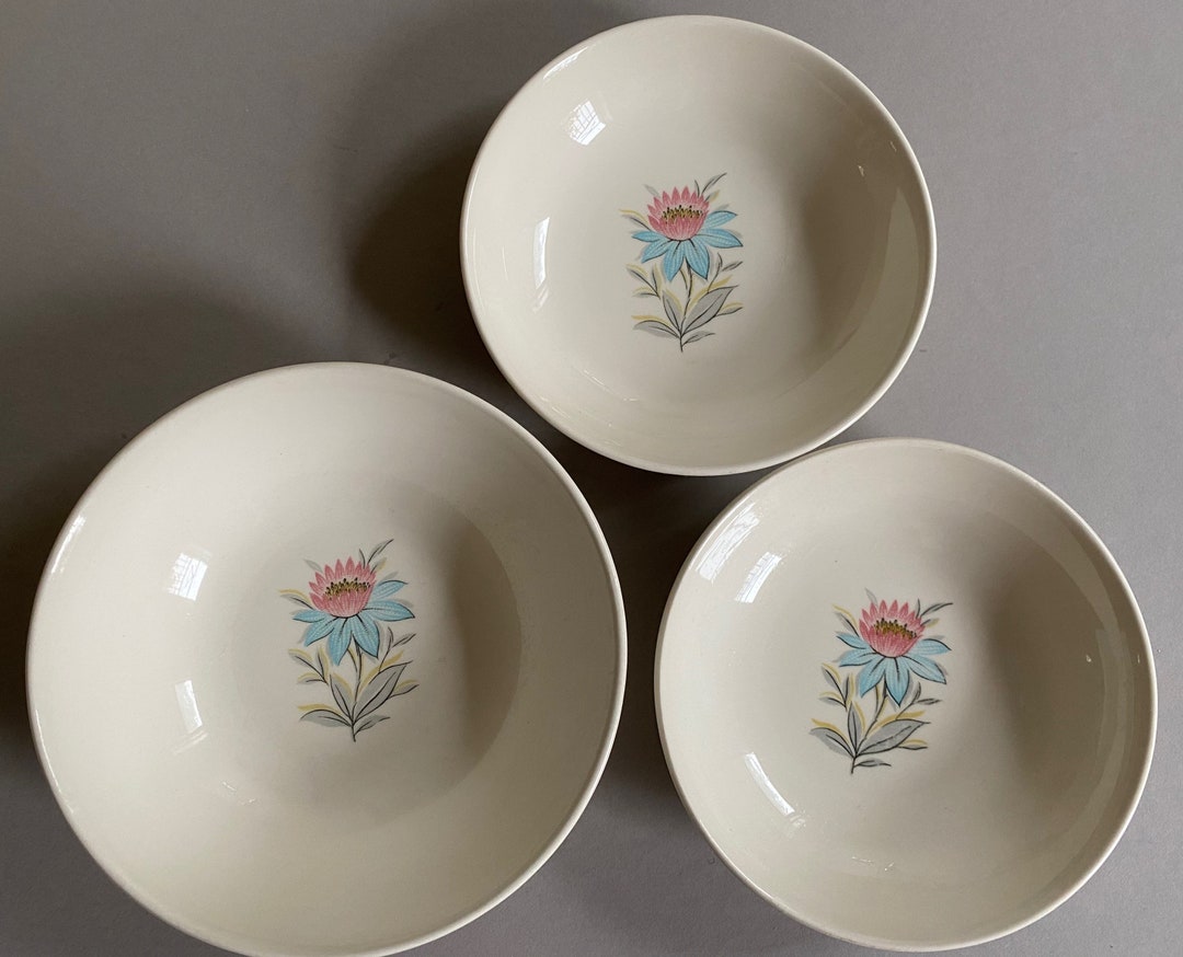 Steubenville Fairlane Bowls Set, Turquoise Pink Floral, Vintage China ...