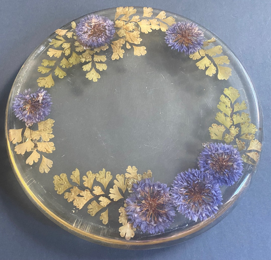 LUCITE Trivet Blue Cornflowers Leaves Retro Dining Diameter 9 7/8 ...