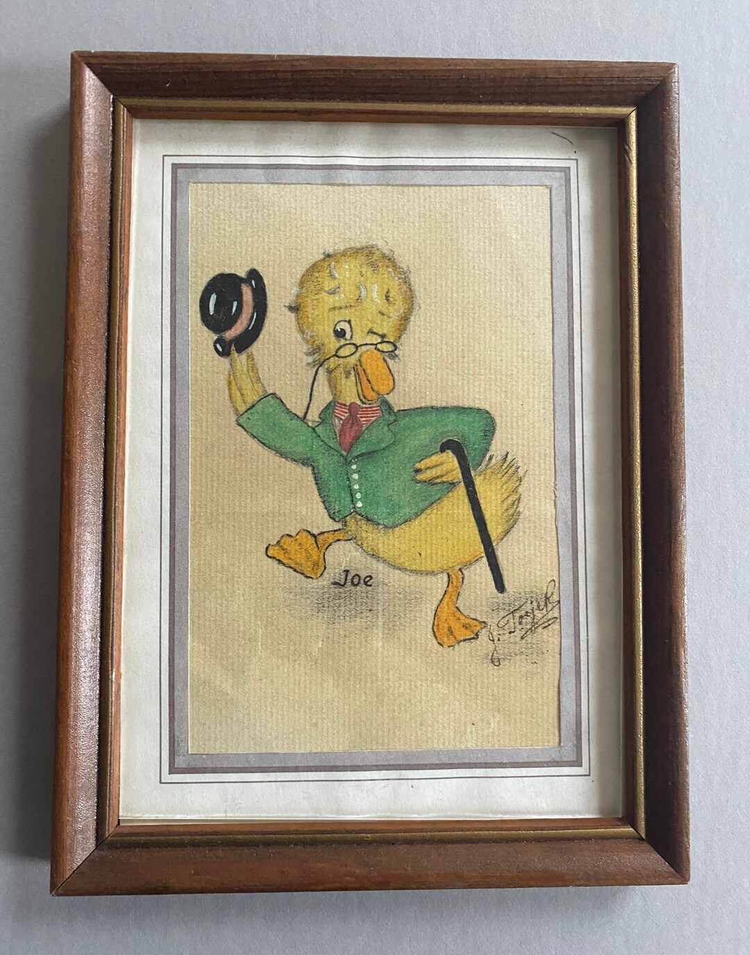 DUCK Drawing Winking Saluting Pencil Ink Signature J Toejer (?) Vintage ...