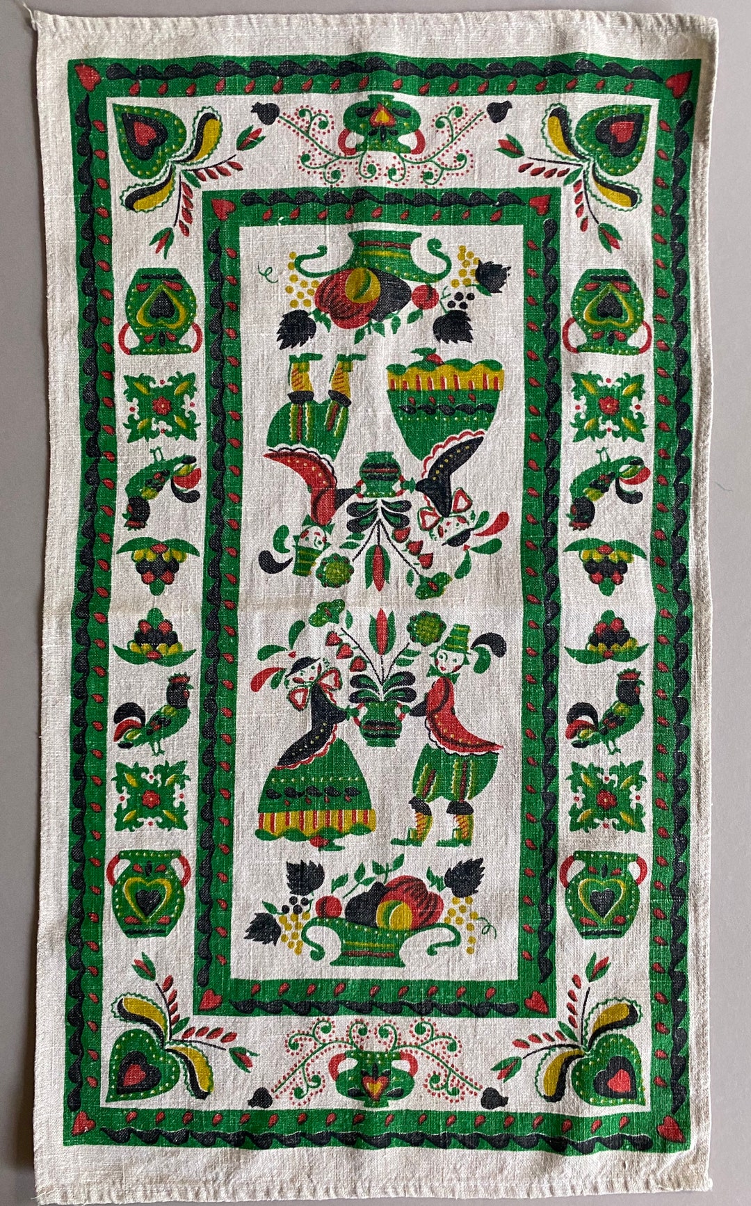 Parisian Prints Pennsylvania Dutch Couple Linen Kitchen Towel Vintage ...