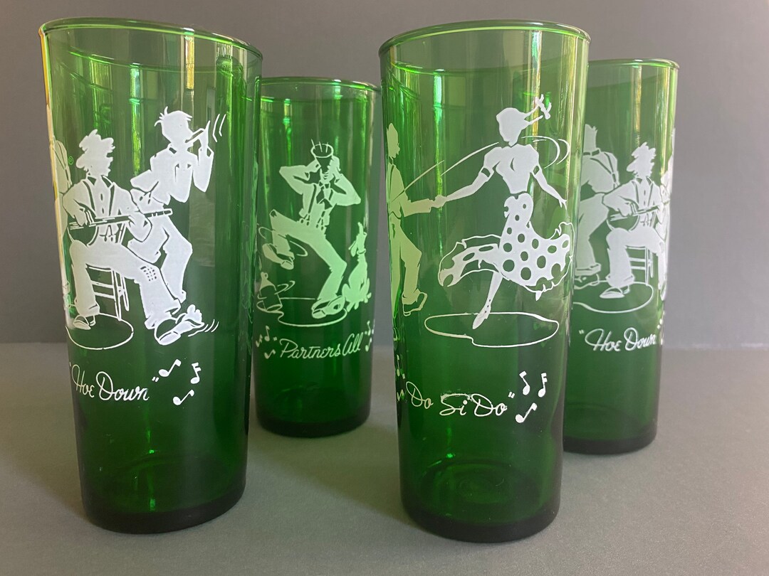 Tumbler ANCHOR HOCKING Forest Green Glasses White Decal Dancing ...