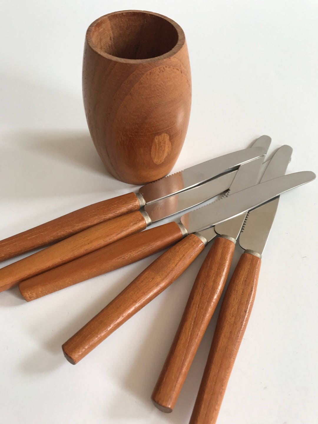 COCKTAIL Knives SOLINGEN Wood Barrel Set of Six Knives Made in Germany ...