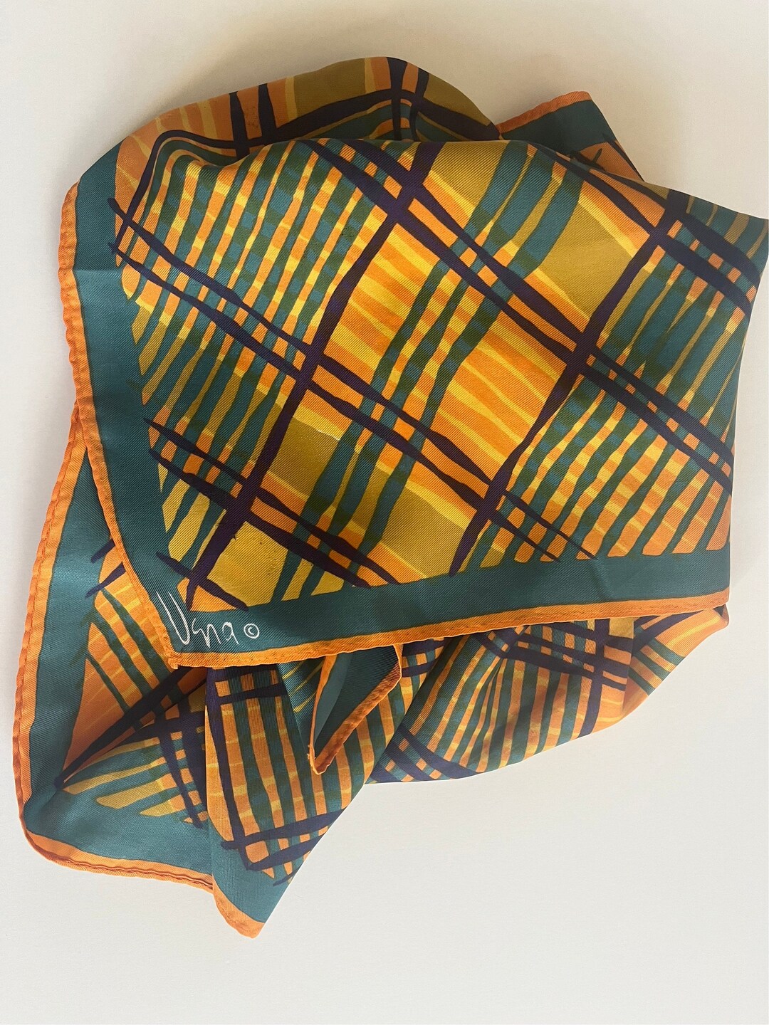 VERA Scarf Vera Neumann Geometric Pattern Green Turquoise Orange Yellow ...