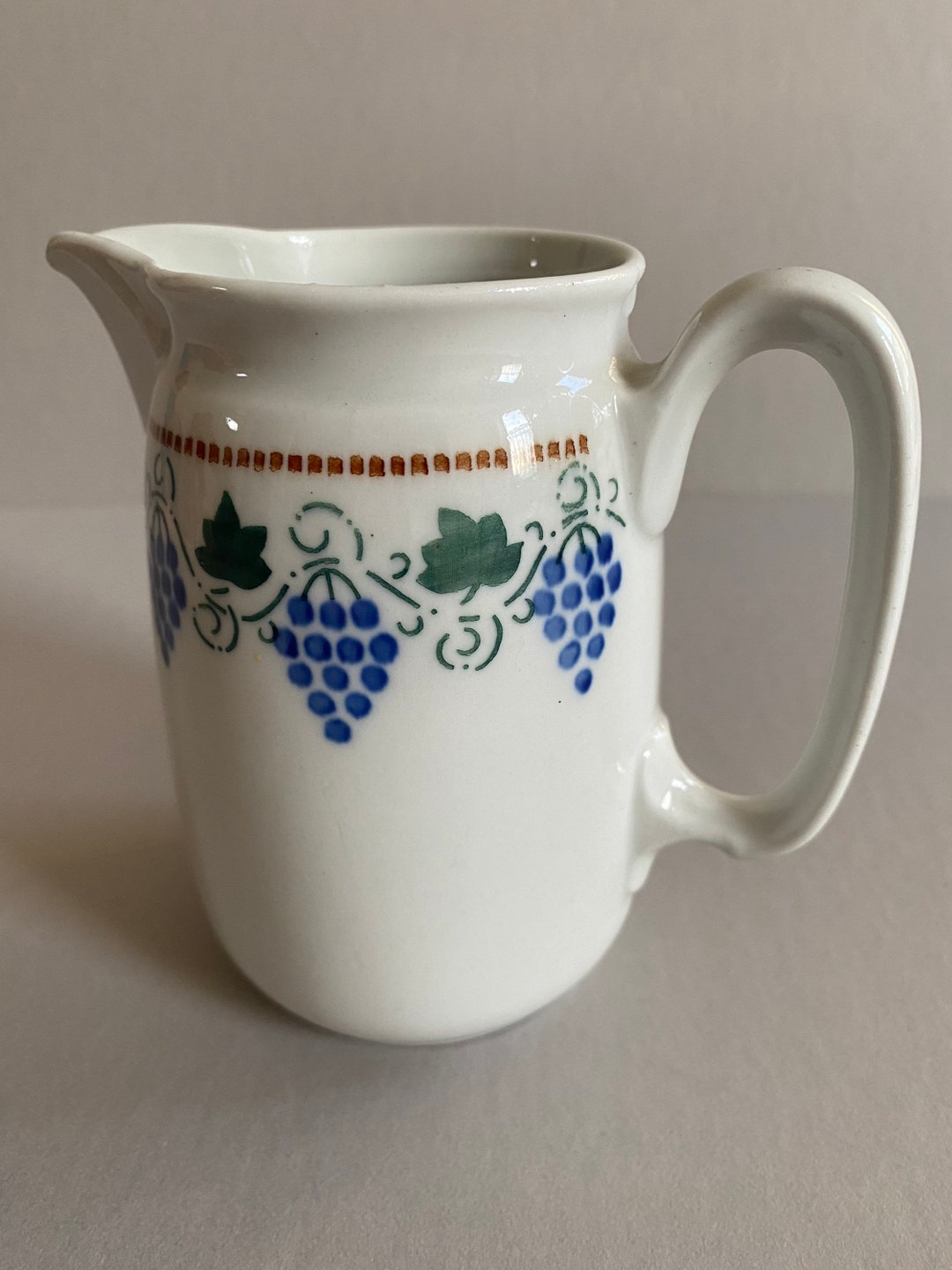CREAMER Small Pitcher Bone China Blue Grapes Decor Brown Green Made in ...