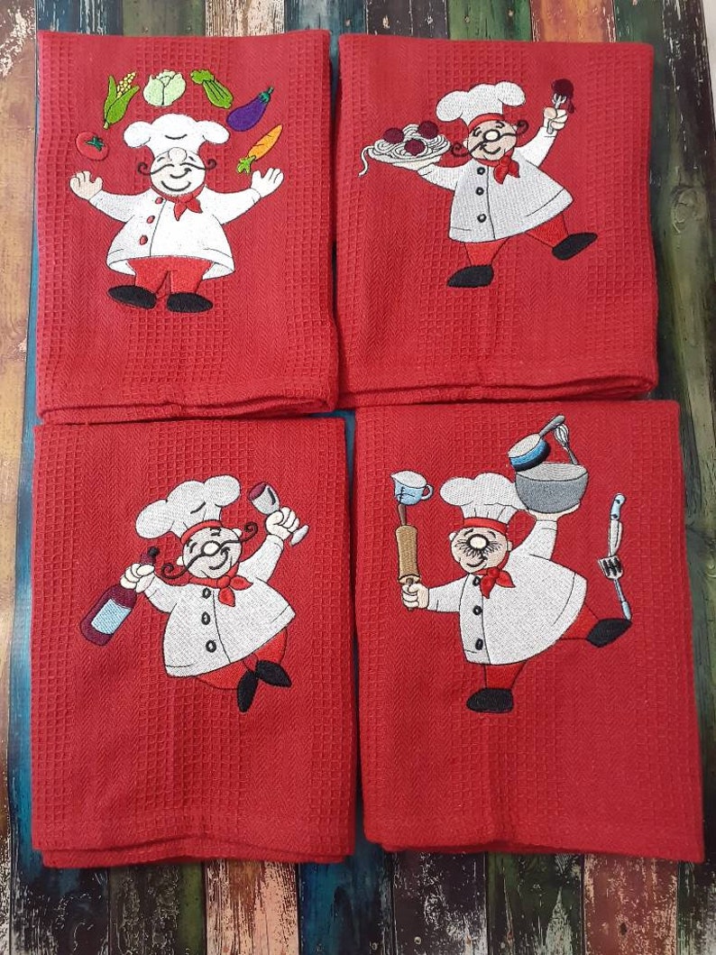 Italian or French Chef Kitchen Towels. Machine Embroidered - Etsy