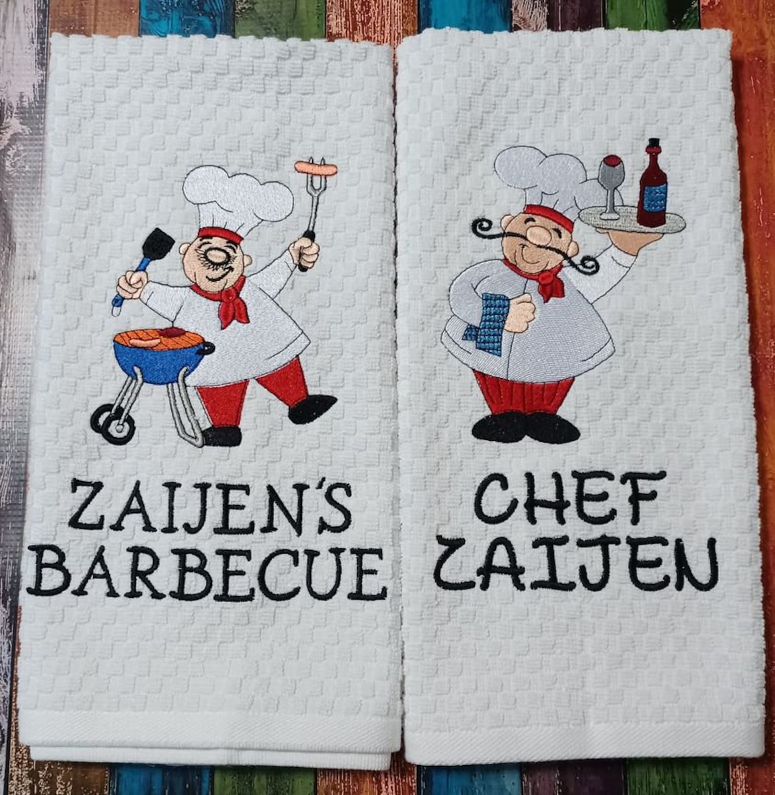 Italian or French Chef Kitchen Towels. Machine Embroidered Terry ...
