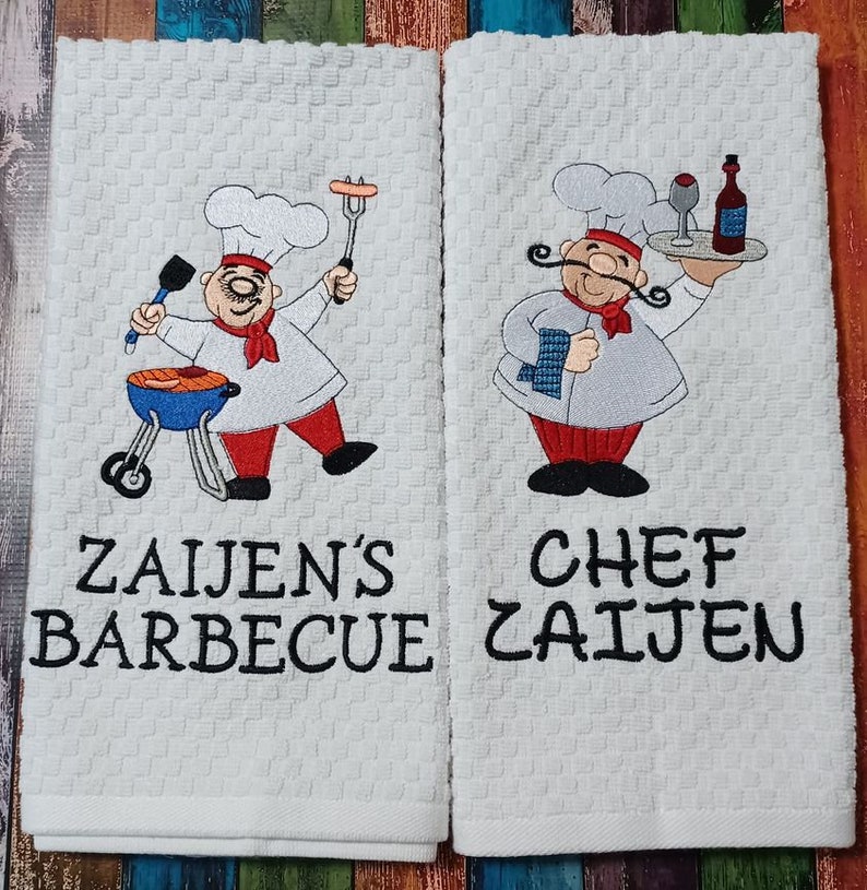Italian or French Chef Kitchen Towels. Machine Embroidered Terry ...