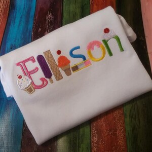 Ice Cream Name Shirt, Appliqued Ice Cream Shirt, Monogrammed Shirt ...