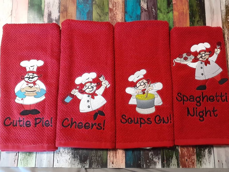 Italian or French Chef Kitchen Towels. Machine Embroidered - Etsy
