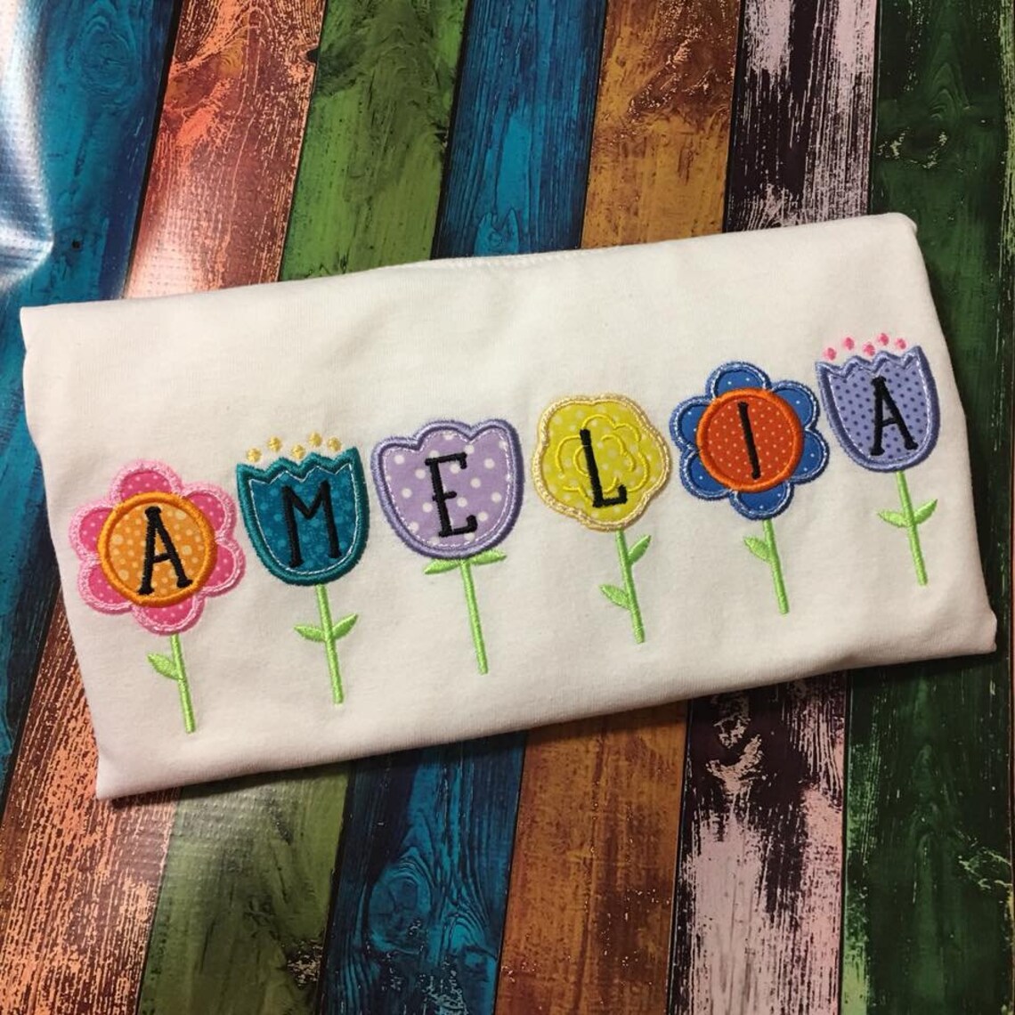 Flower Monogram T-shirt Girl's Flower Name Shirt | Etsy