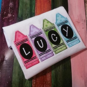 Back to School Crayon Name T-shirt. Machine Embroidery and Applique in ...