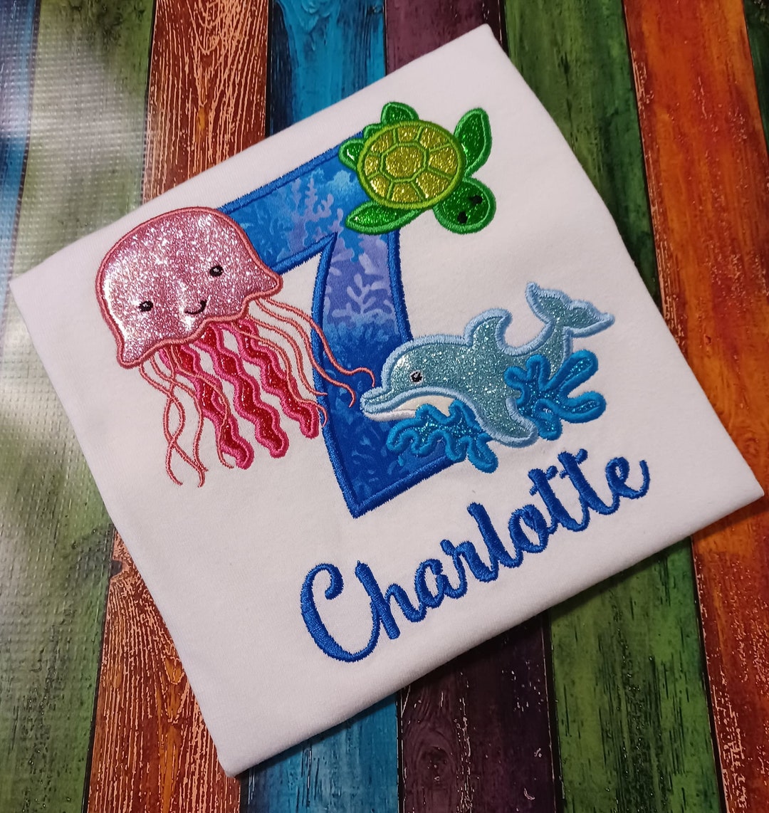 Sea Life Birthday T-shirt. Embroidery and Applique in Your Colors. up ...