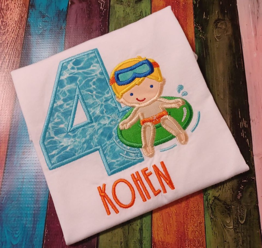 Swimming Party T-shirt. Girl or Boy on Pool Tube With Name and Age ...