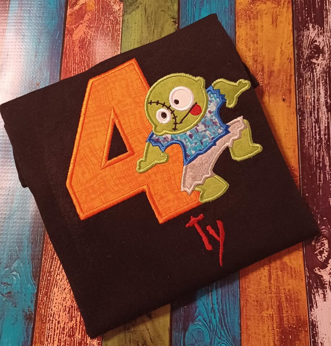 Zombie Birthday Shirt, Applique Zombie T-shirt, Monogrammed Zombie ...